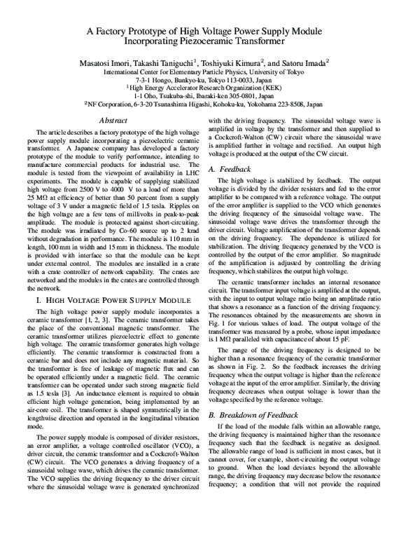 (PDF) High Voltage Power Supply Module with Piezoceramic Transformer