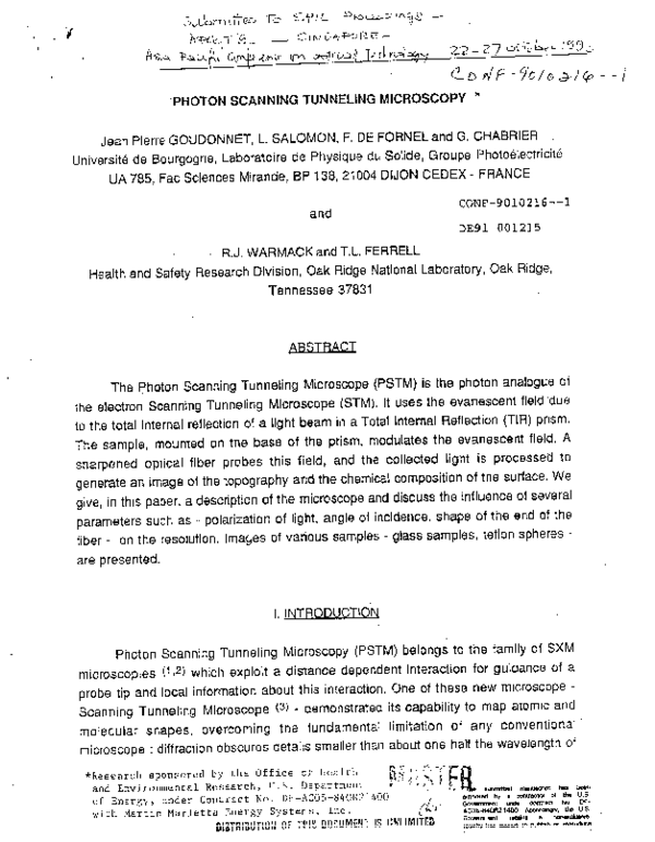(PDF) Photon scanning tunneling microscopy