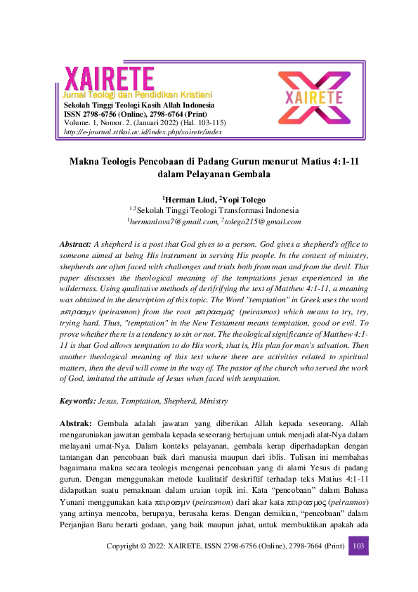(PDF) Makna Teologis Pencobaan di Padang Gurun menurut Matius 4:1-11 ...