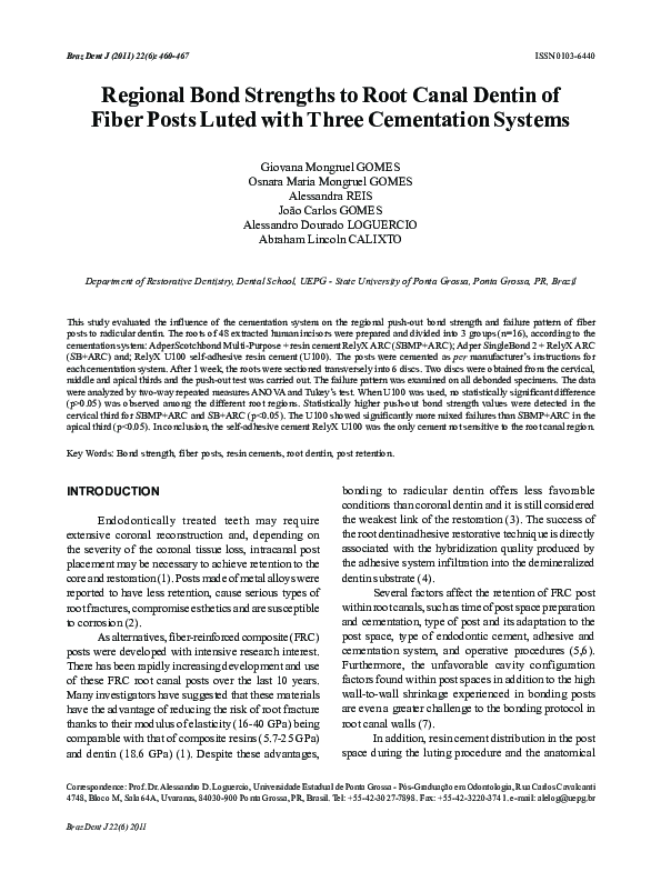 (PDF) Regional bond strengths to root canal dentin of fiber posts luted with three cementation ...