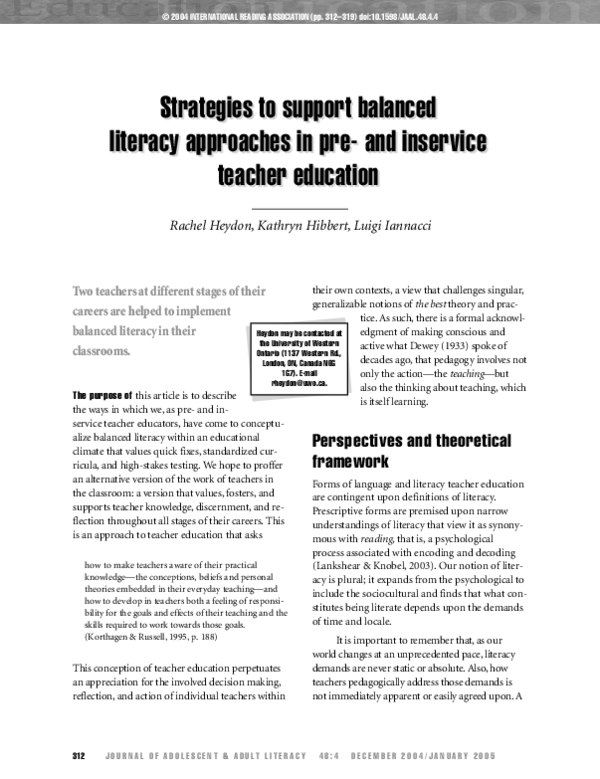 (PDF) Strategies to Support Balanced Literacy Approaches in Pre- and ...