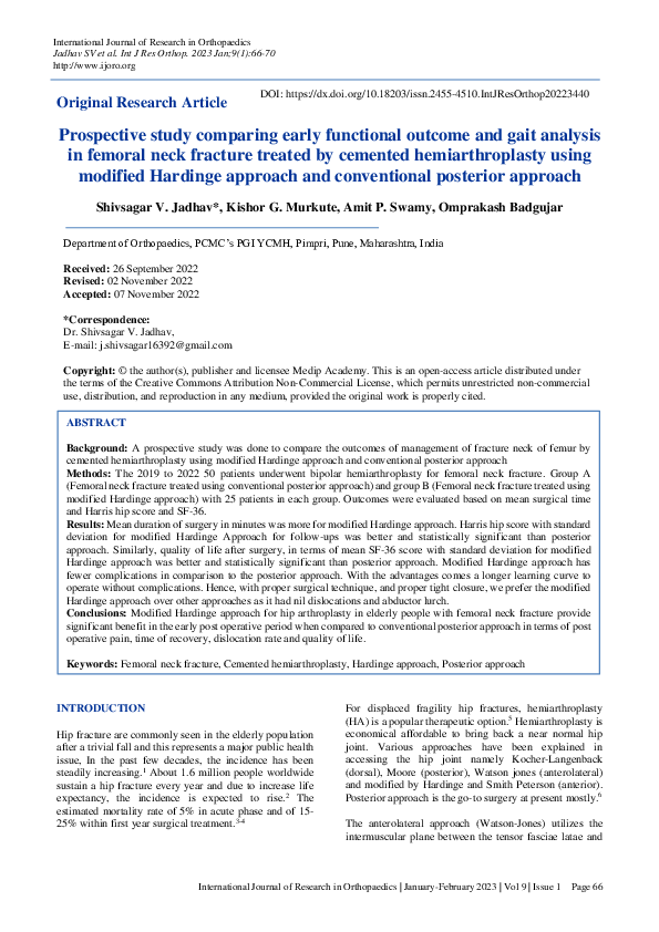 (PDF) Prospective study comparing early functional outcome and gait ...