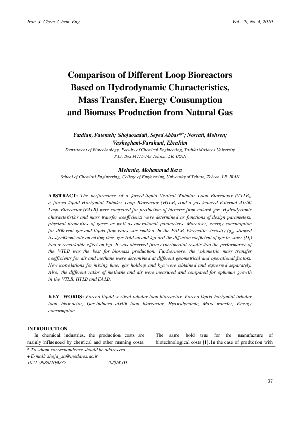 (PDF) Comparison of Different Loop Bioreactors Based on Hydrodynamic ...