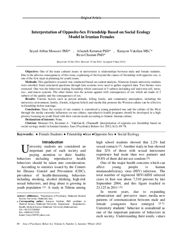 Pdf Interpretation Of Opposite Sex Friendship Based On Social Ecology