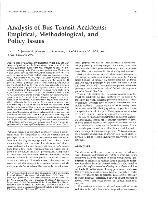 (PDF) Analysis of Bus Transit Accidents: Empirical, Methodological and Policy Issues. Executive ...