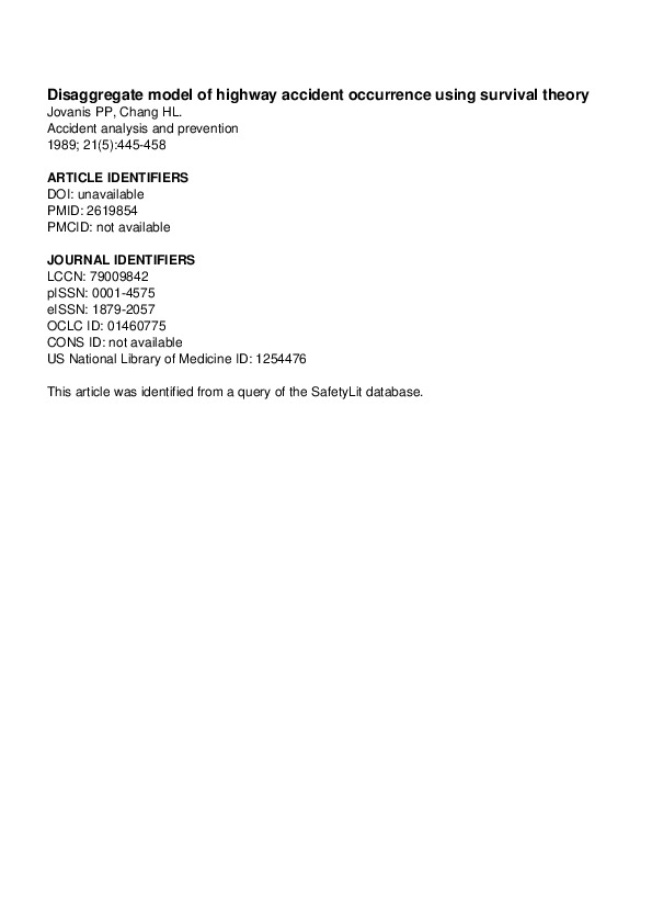 (PDF) Disaggregate model of highway accident occurrence using survival ...