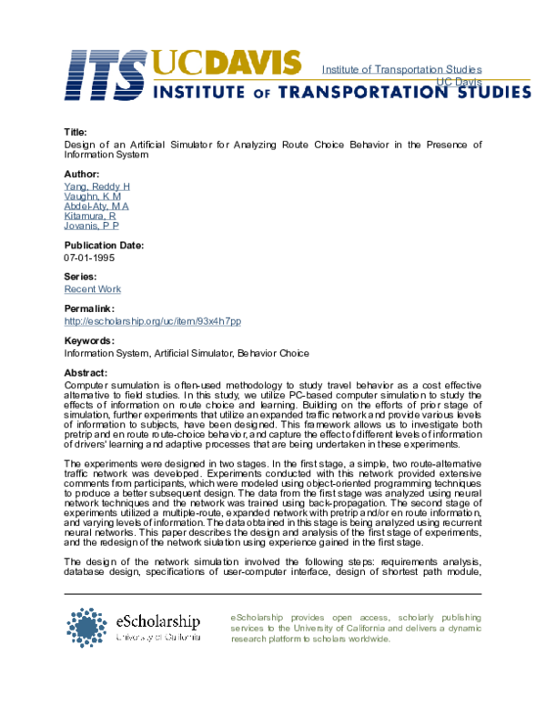 (PDF) Design of an artificial simulator for analyzing route choice ...