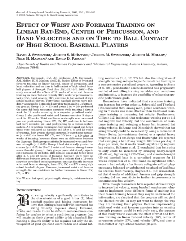 (PDF) Effect of Wrist and Forearm Training on Linear Bat-End,Center of ...