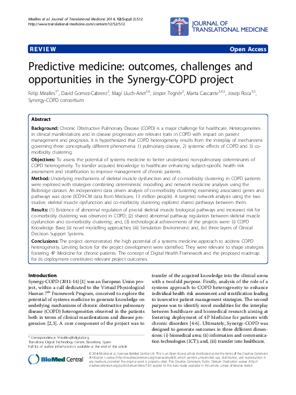 (PDF) Predictive medicine: outcomes, challenges and opportunities in ...