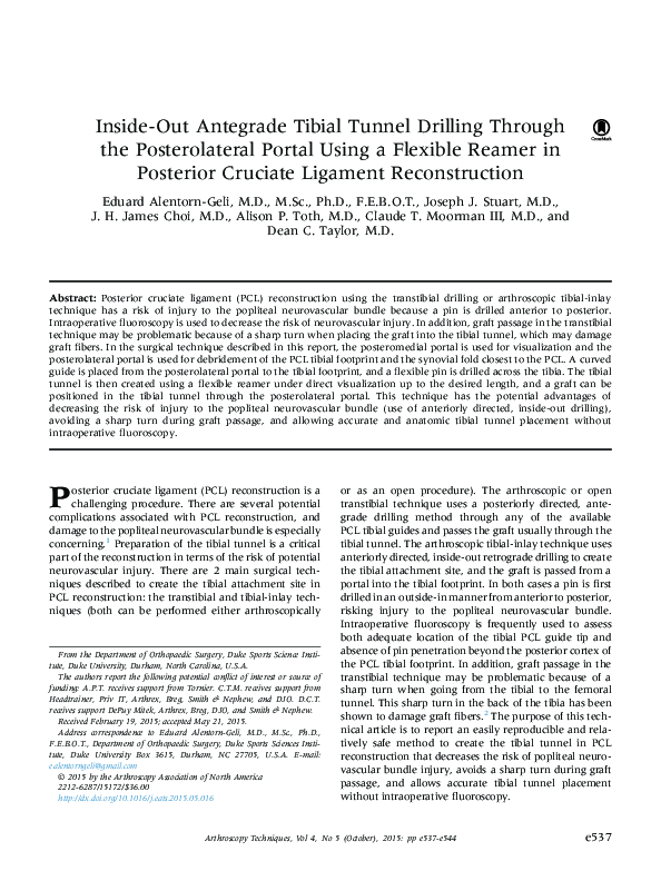 (PDF) Inside-Out Antegrade Tibial Tunnel Drilling Through the ...