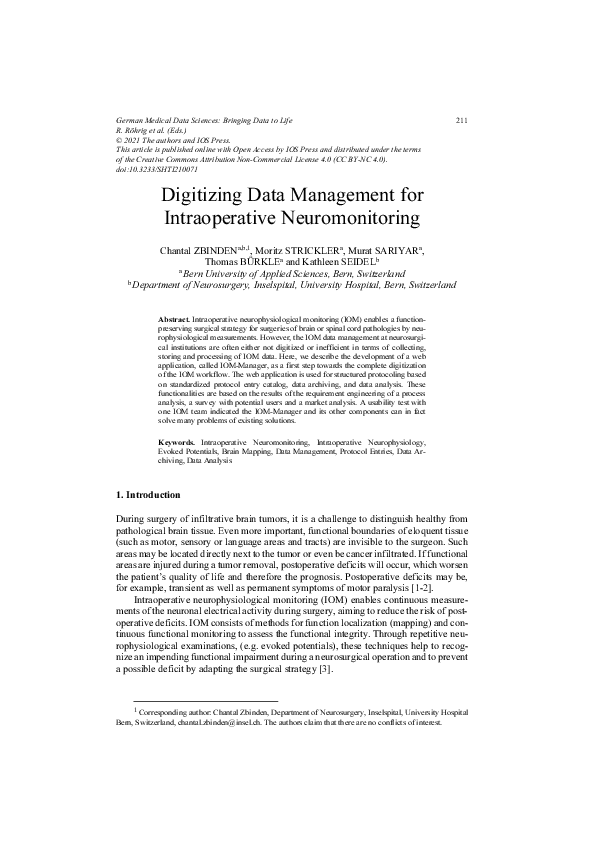 (PDF) Digitizing Data Management for Intraoperative Neuromonitoring