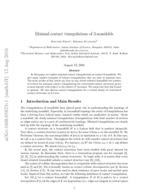 (PDF) Minimal contact triangulations of 3-manifolds