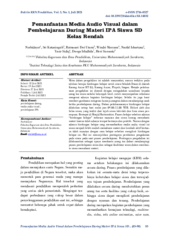 (PDF) Pemanfaatan Media Audio Visual dalam Pembelajaran Daring Materi IPA Siswa SD Kelas Rendah