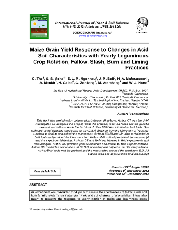 (PDF) Maize Grain Yield Response to Changes in Acid Soil ...