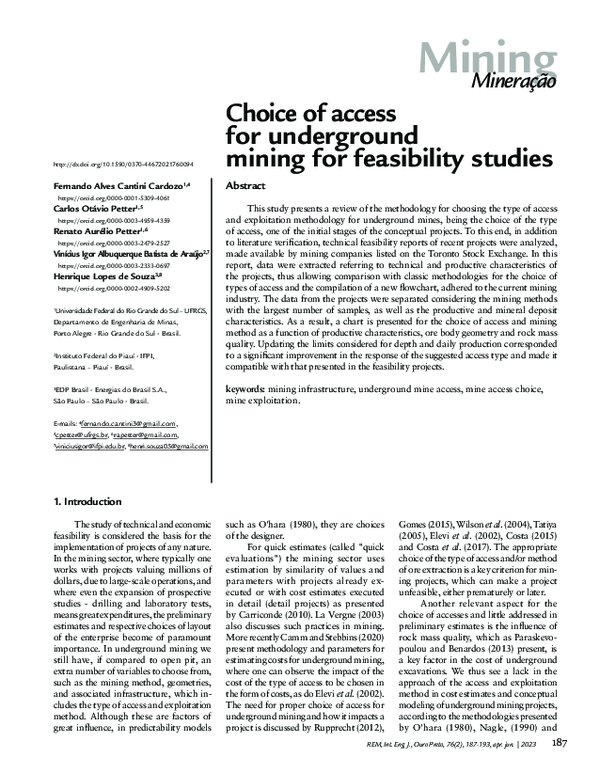 (PDF) Choice of access for underground mining for feasibility studies