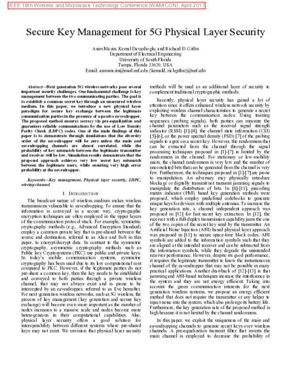 (PDF) Secure key management for 5G physical layer security