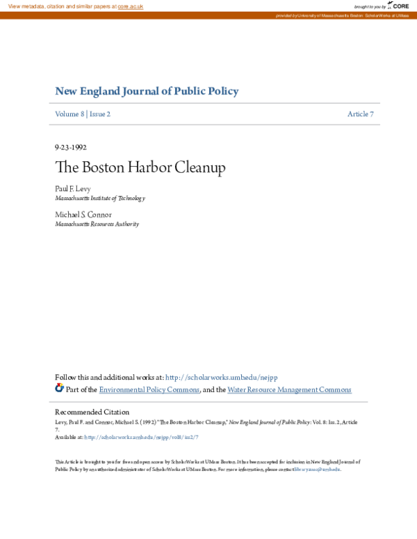(PDF) The Boston Harbor Cleanup