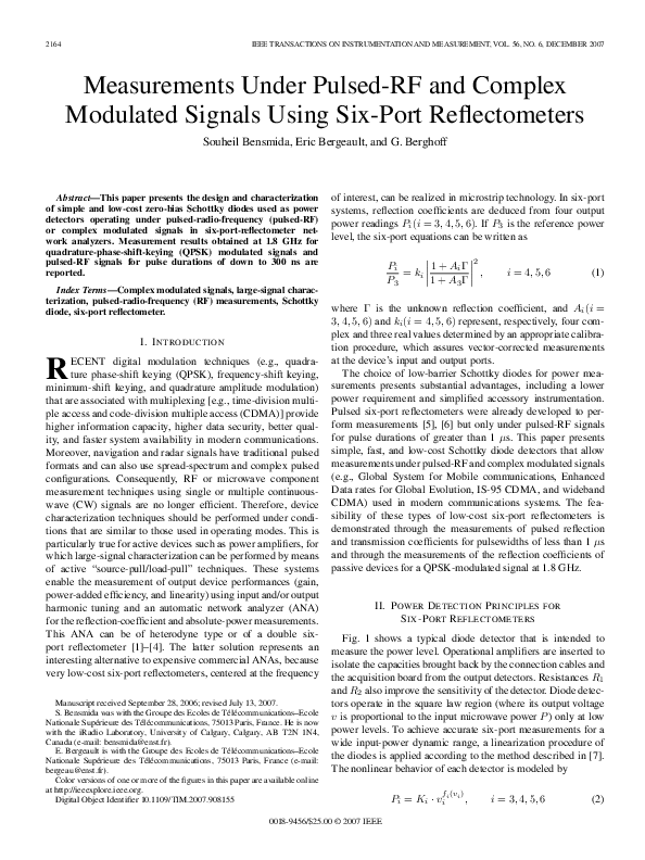 (PDF) Measurements Under Pulsed-RF and Complex Modulated Signals Using Six-Port Reflectometers