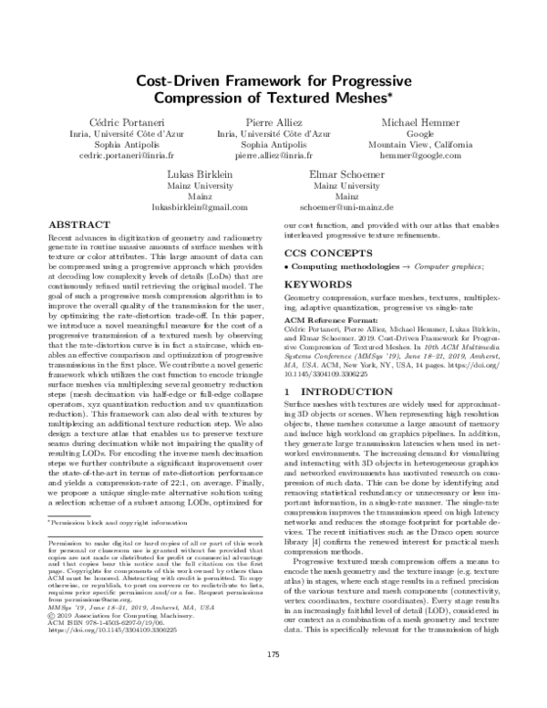 (PDF) Cost-driven framework for progressive compression of textured meshes