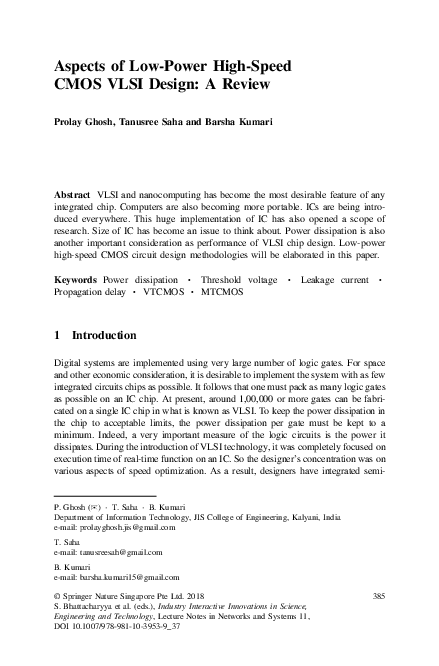 (PDF) Aspects of Low-Power High-Speed CMOS VLSI Design: A Review