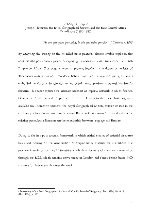 (PDF) Embodying Empire: Joseph Thomson, the Royal Geographical Society ...
