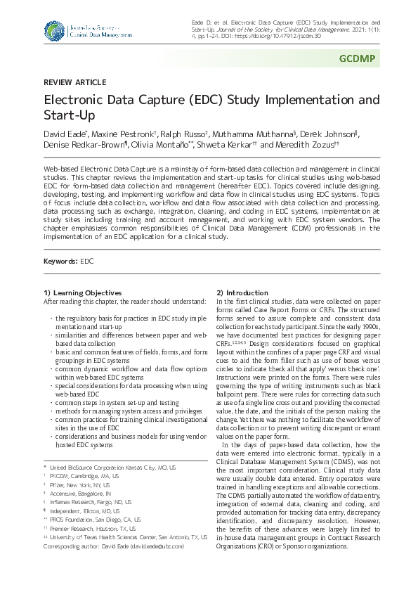 (PDF) Electronic Data Capture-Study Implementation and Start-up