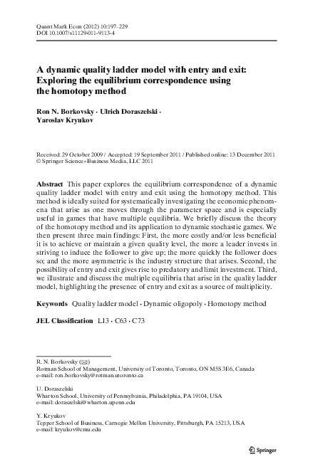 (PDF) A dynamic quality ladder model with entry and exit: Exploring the ...