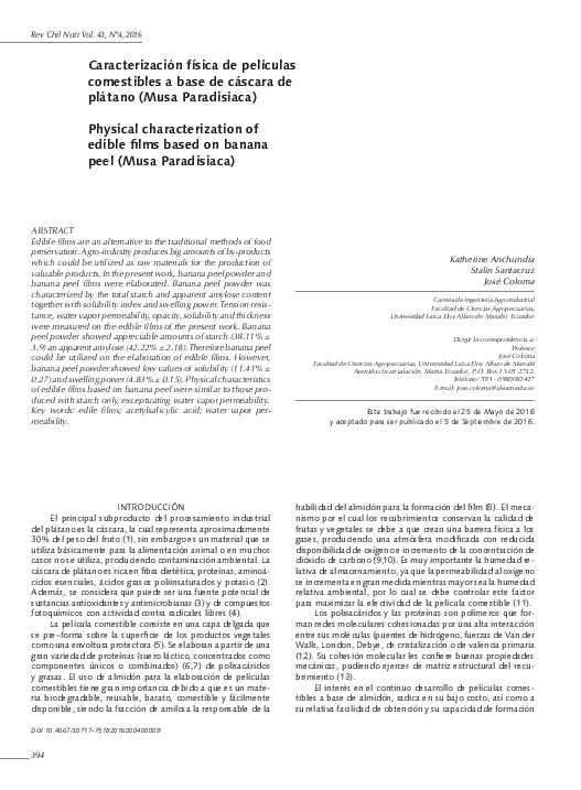 (PDF) Caracterización Física De Películas Comestibles a Base De Cáscara De Plátano (Musa ...