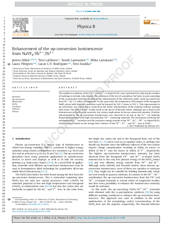 (PDF) Enhancement of up-conversion luminescence from Er3+–Yb3+-codoped tellurite films by Ag ...