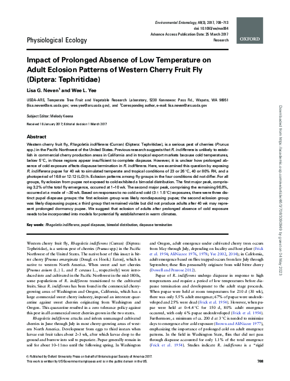 (PDF) Impact of Prolonged Absence of Low Temperature on Adult Eclosion ...