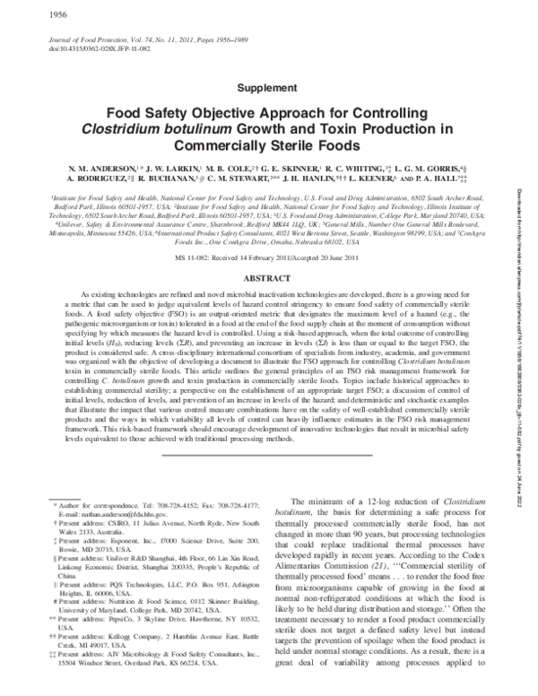 (PDF) Food Safety Objective Approach for Controlling Clostridium ...