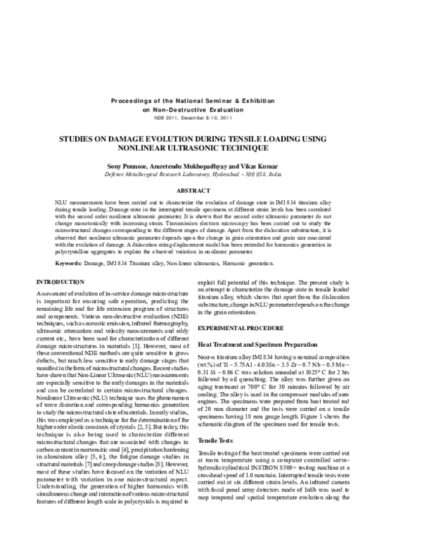(PDF) Studies on Damage Evolution During Tensile Loading Using Nonlinear Ultrasonic Technique