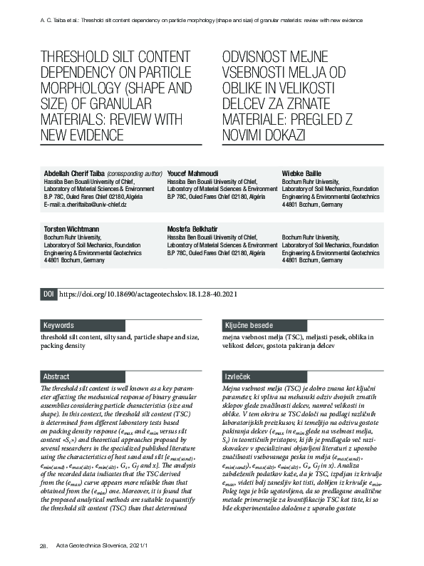 (PDF) Threshold silt content dependency on particle morphology (shape and size) of granular ...