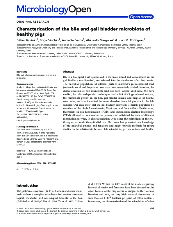 (PDF) Characterization of the bile and gall bladder microbiota of ...