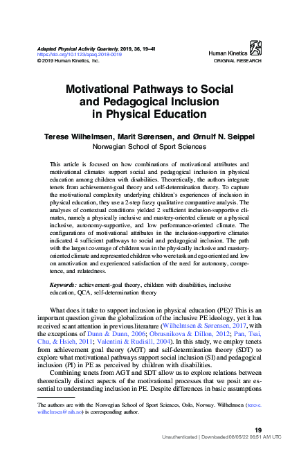 (PDF) Motivational Pathways to Social and Pedagogical Inclusion in Physical Education