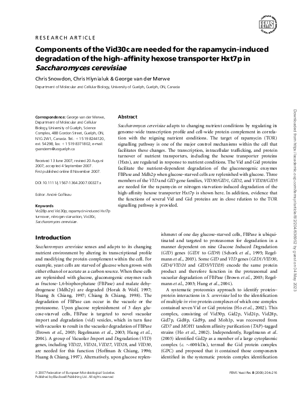 (PDF) Saccharomyces cerevisiae