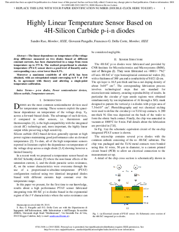 (PDF) Highly Linear Temperature Sensor Based on 4H-Silicon Carbide p-i-n Diodes
