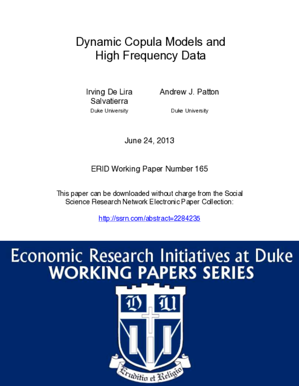 (PDF) Dynamic Copula Models and High Frequency Data