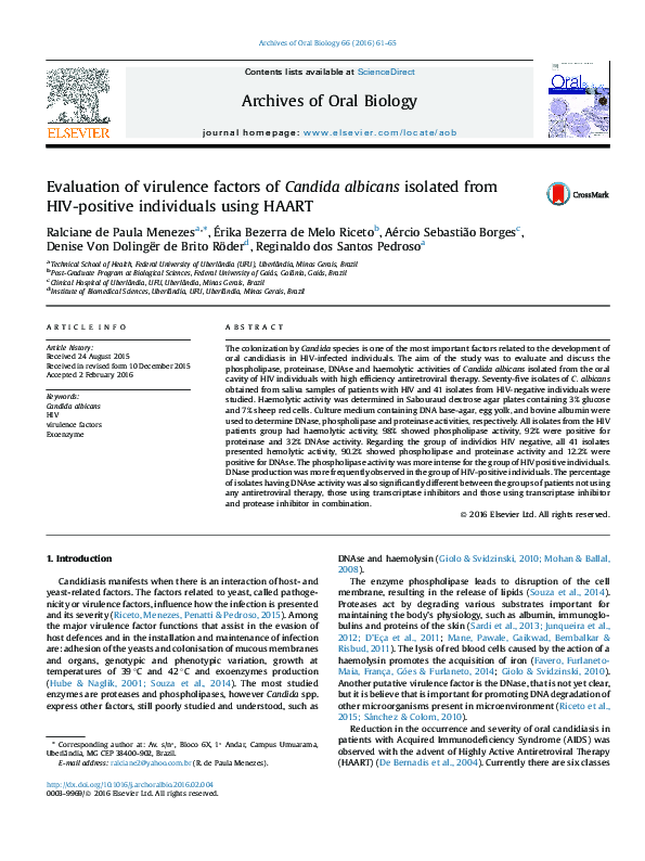 (PDF) Evaluation of virulence factors of Candida albicans isolated from ...