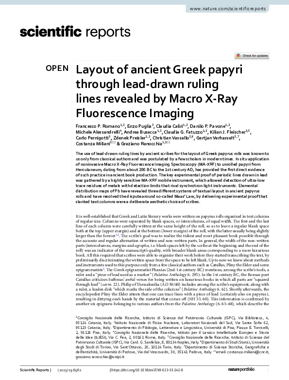 (PDF) Layout of Ancient Greek Papyri Through Lead-Drawn Ruling Lines Revealed by Macro X-Ray ...