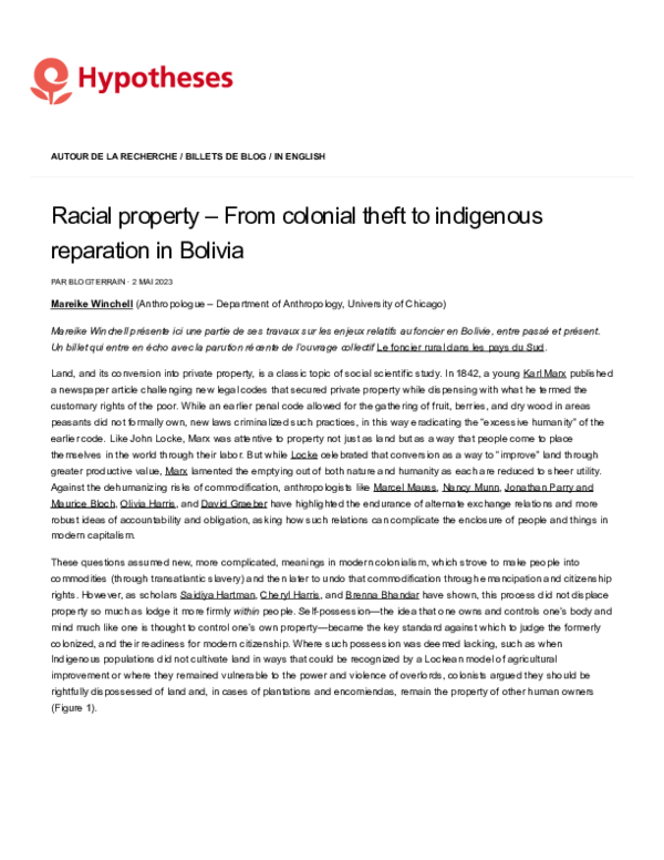 (PDF) Racial property: From colonial theft to indigenous reparation in ...