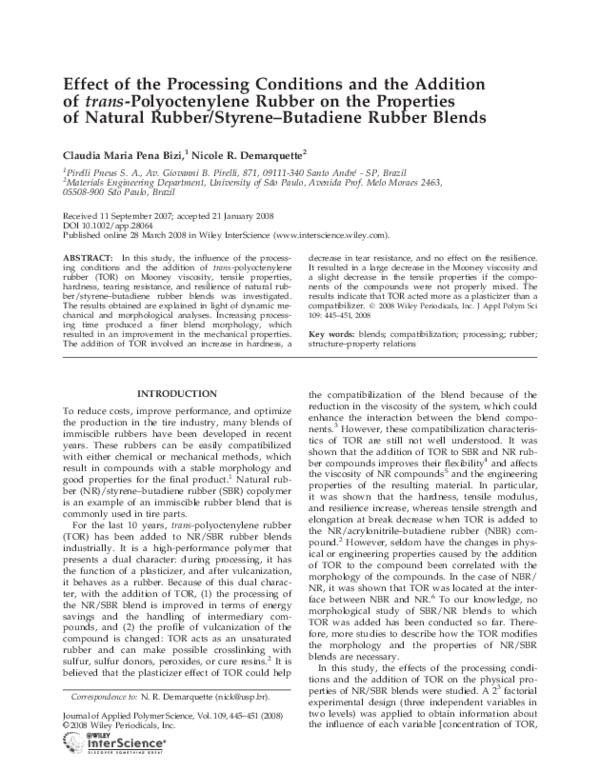 (PDF) Effect of the processing conditions and the addition oftrans ...