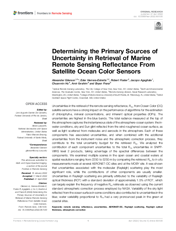 (PDF) Determining the Primary Sources of Uncertainty in Retrieval of Marine Remote Sensing ...
