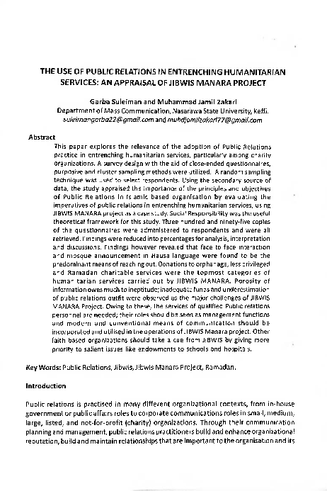 (PDF) THE USE OF PUBLIC RELATIONS IN ENTRENCHING HUMANITARIAN SERVICES ...