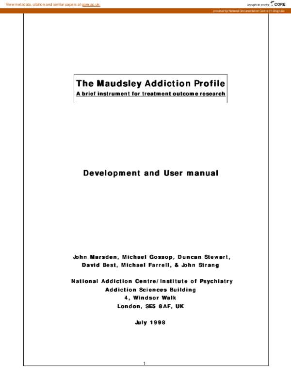 (PDF) The Maudsley addiction profile: a brief instrument for treatment ...