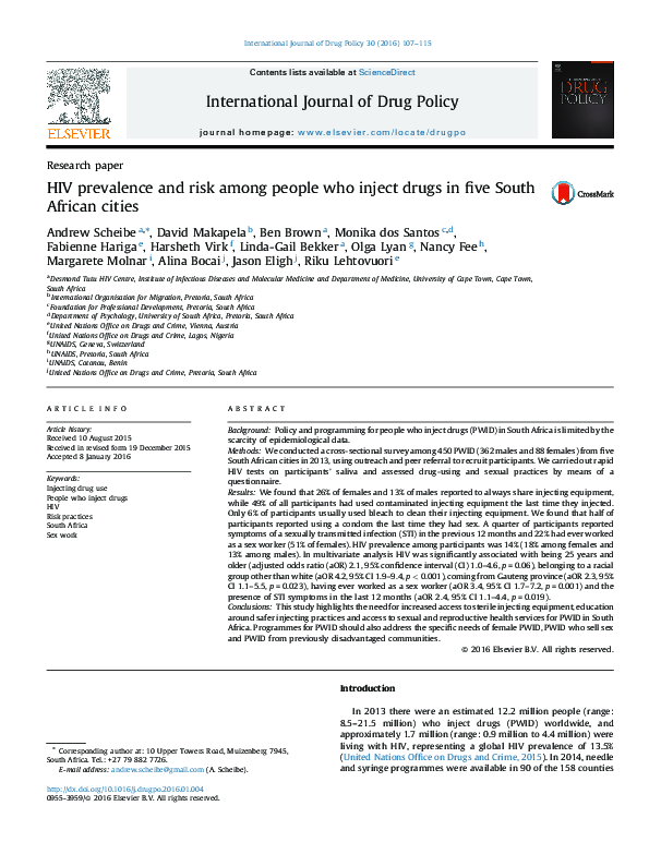 (PDF) HIV Risk Among South African Injectable Drug Users