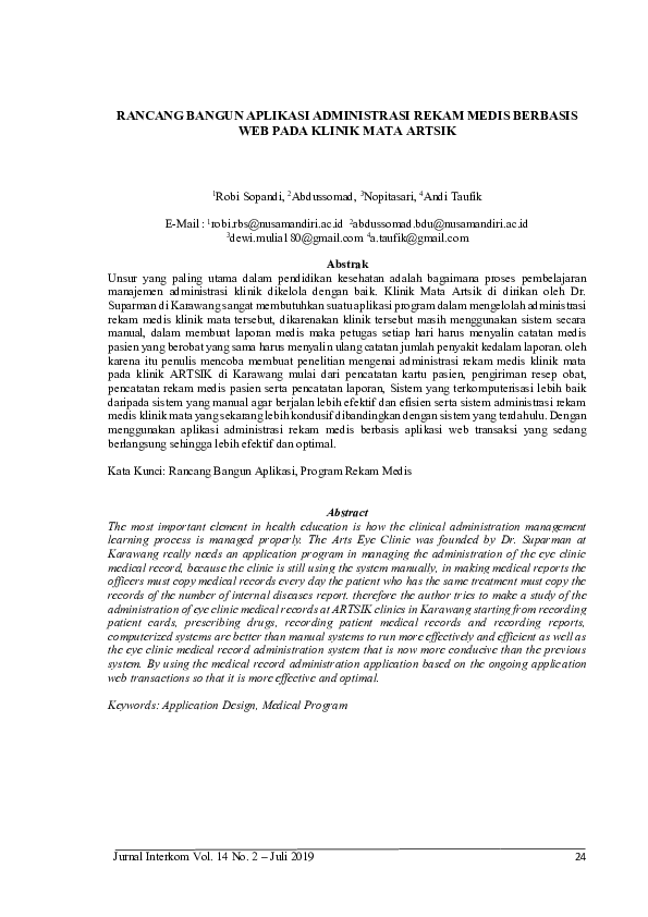 (PDF) Rancang Bangun Aplikasi Administrasi Rekam Medis Berbasis Web Pada Klinik Mata Artsik