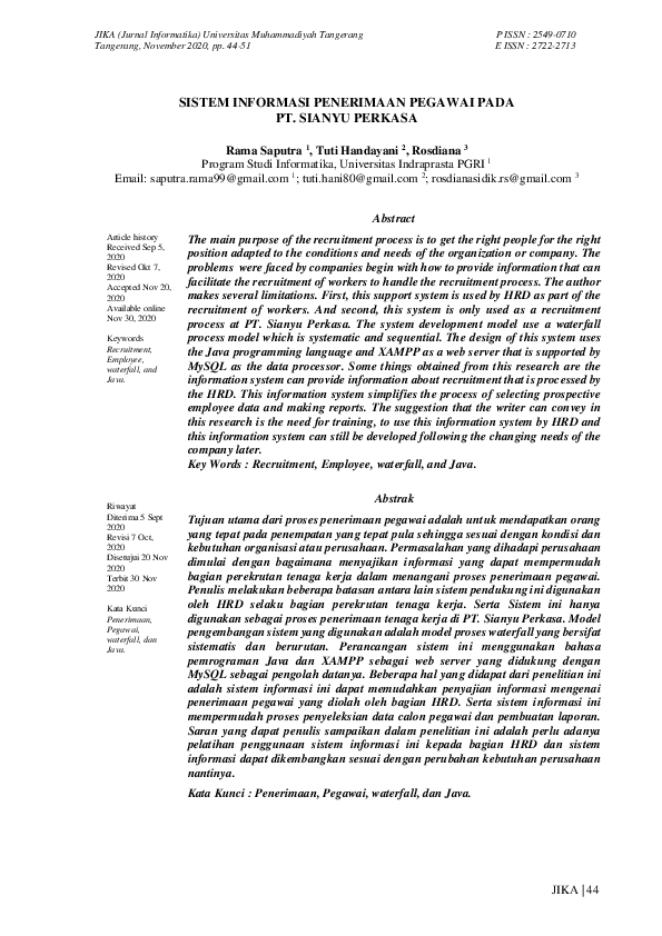 (PDF) Sistem Informasi Penerimaan Pegawai Pada Pt. Sianyu Perkasa ...