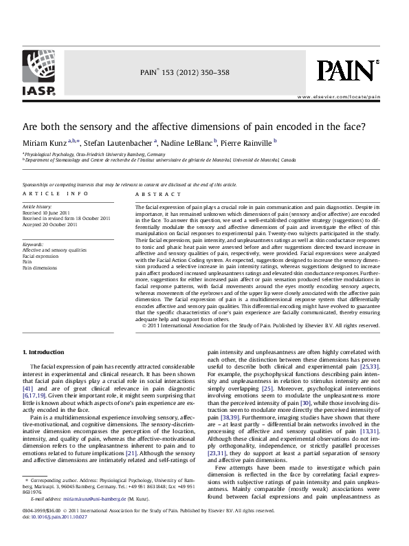 (PDF) Are both the sensory and the affective dimensions of pain encoded ...