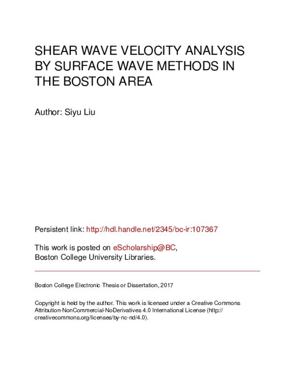 (PDF) Shear Wave Velocity Analysis by Surface Wave Methods in the Boston Area | alfredo urzua ...
